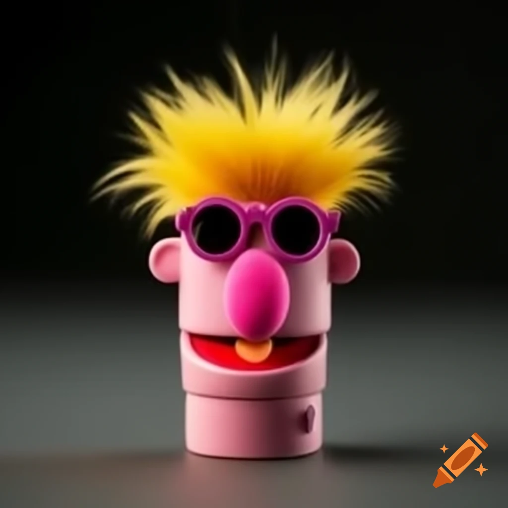 Beaker the Muppet with bleach blonde hair and small dark round ...