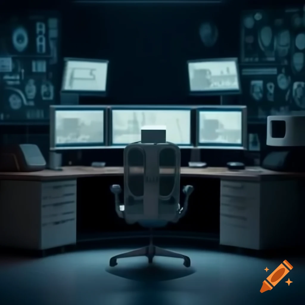 Workstation setup with three monitors arranged in a semi-circle for ...