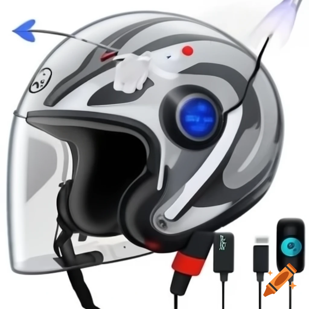 Innovative smart helmet showcasing bluetooth and sensor connections on ...