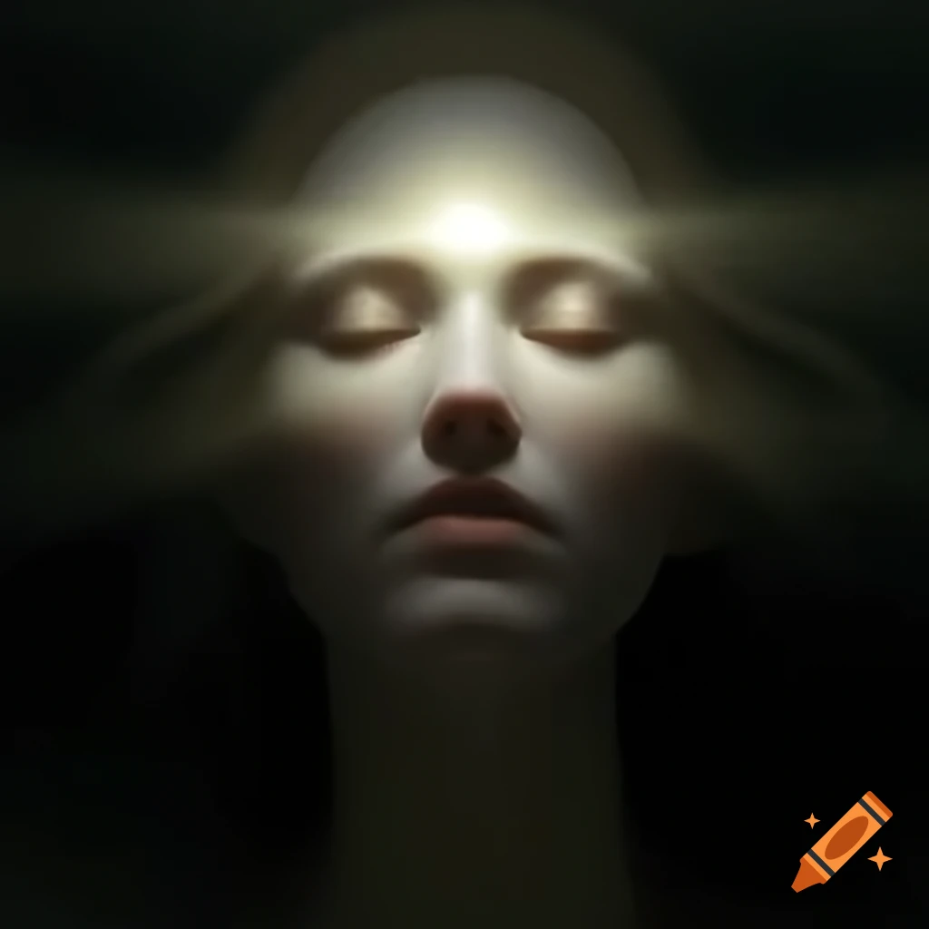 Face emerging from light and shadow, conveying ethereal beauty and ...