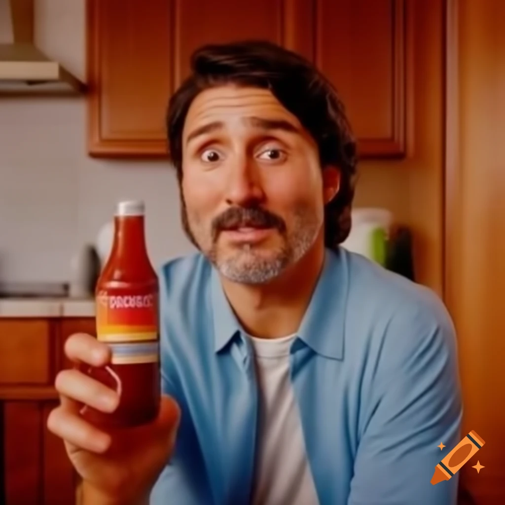 Justin Trudeau holding a bottle of ketchup on Craiyon