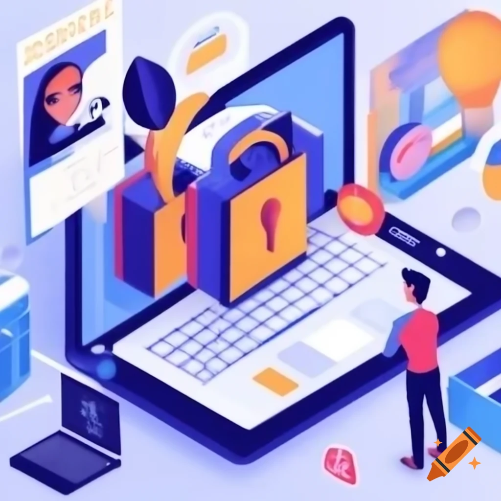 Graphic illustrating various areas of cybersecurity on Craiyon