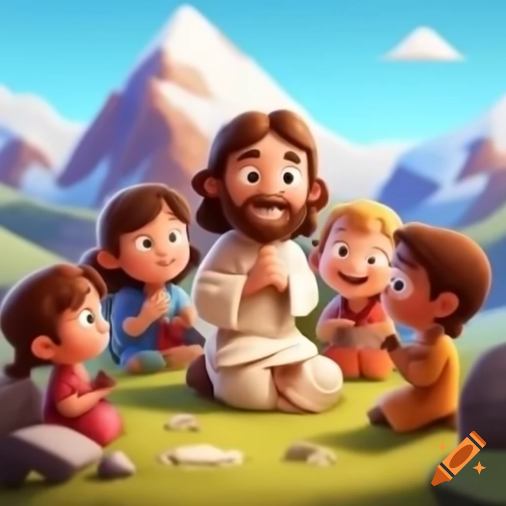 Animated HD scene of children learning about Jesus with teacher in ...