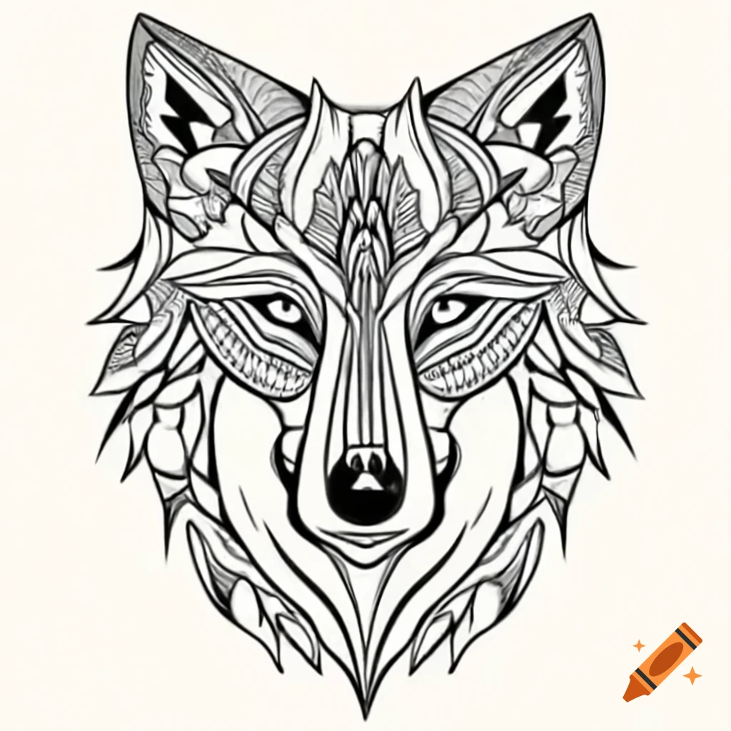 Intricate zentangle design of a wolf's face in black and white for ...