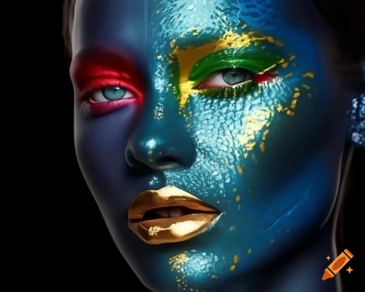 Skin with cobalt blue and kintsugi-inspired gold streaks on Craiyon