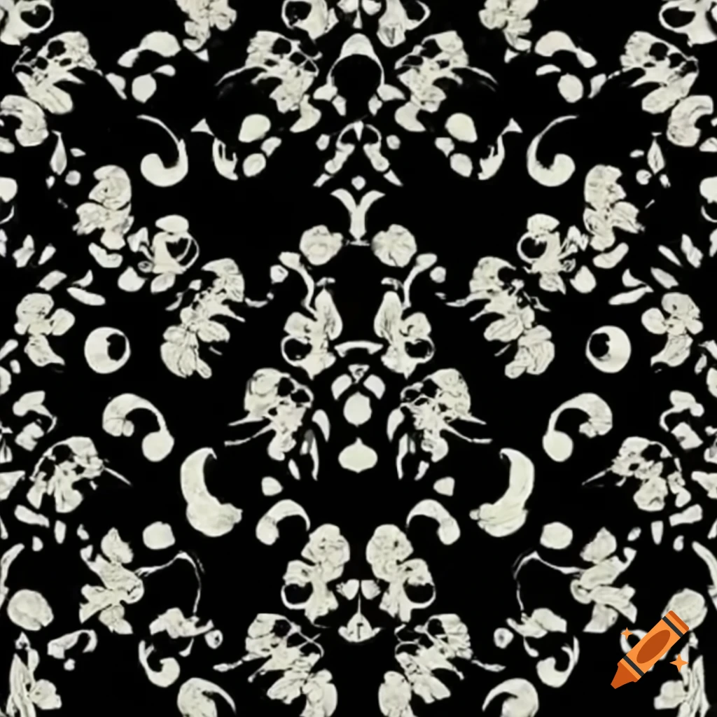 White patterns on black textile paper bag design on Craiyon