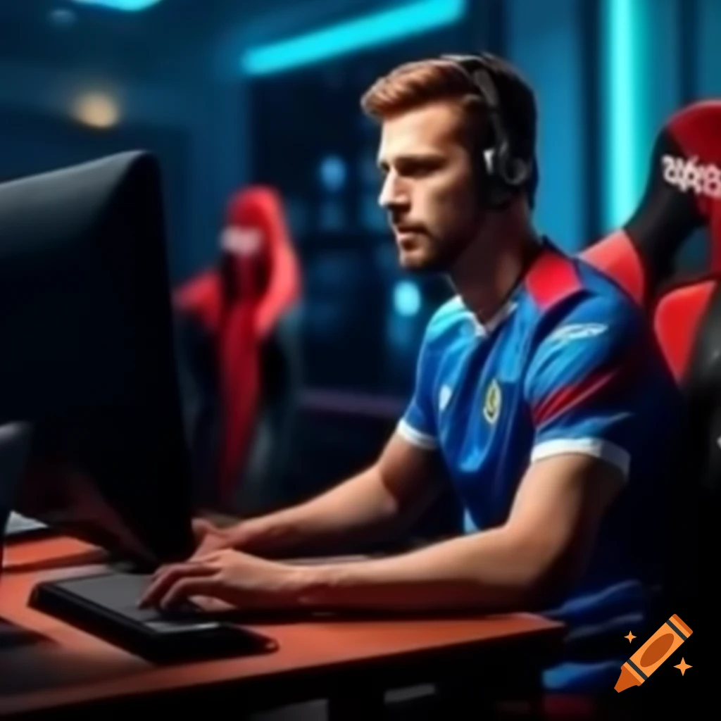 Professional esports player focused on computer game on Craiyon