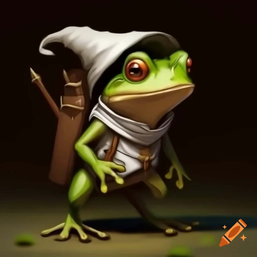 Fantasy art of bullfrog in white clothes and hat in hand-painted style ...