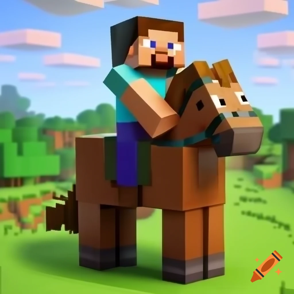 Steve riding a horse in Minecraft on Craiyon