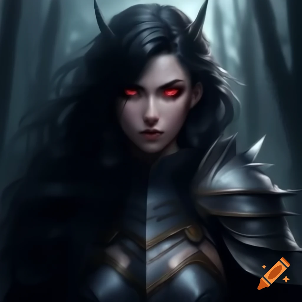 Anime ghost woman in knight armor with flowing hair and black silver ...