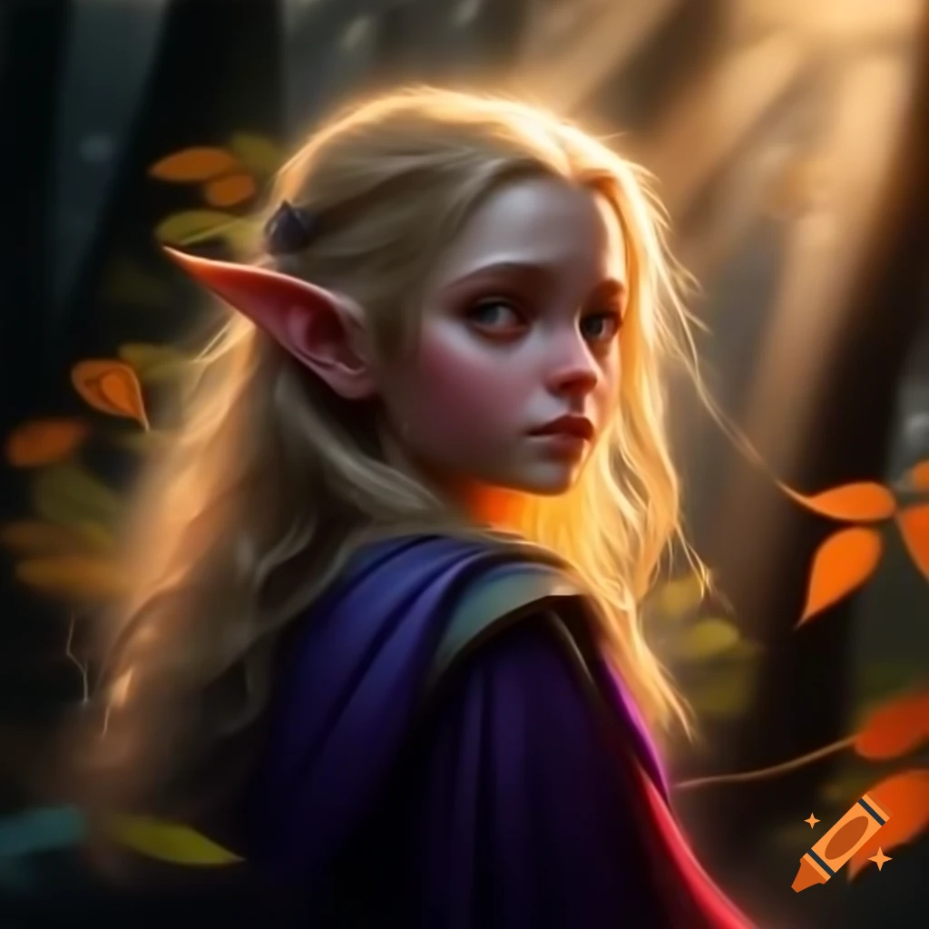 High elf wizard with golden sunlight filtering through leaves ...