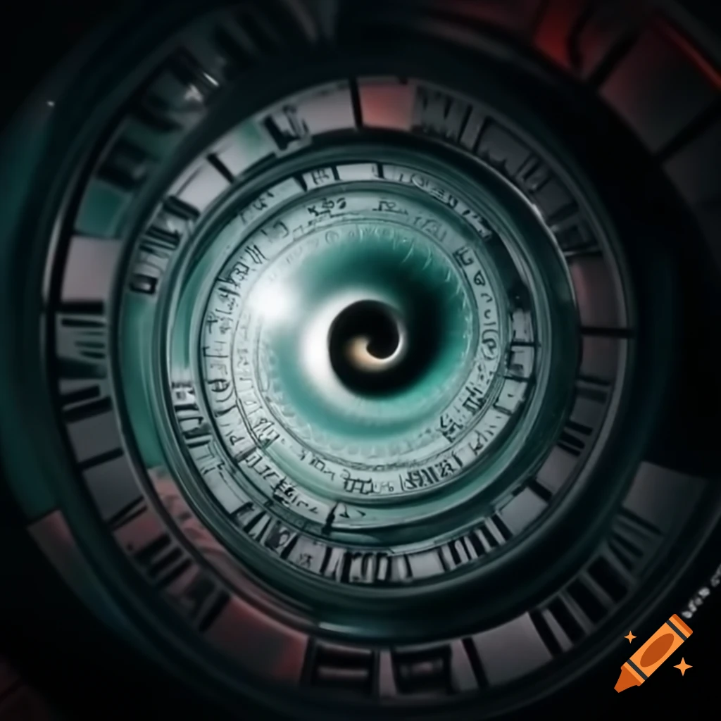 Artistic depiction of a time vortex with clocks representing time ...
