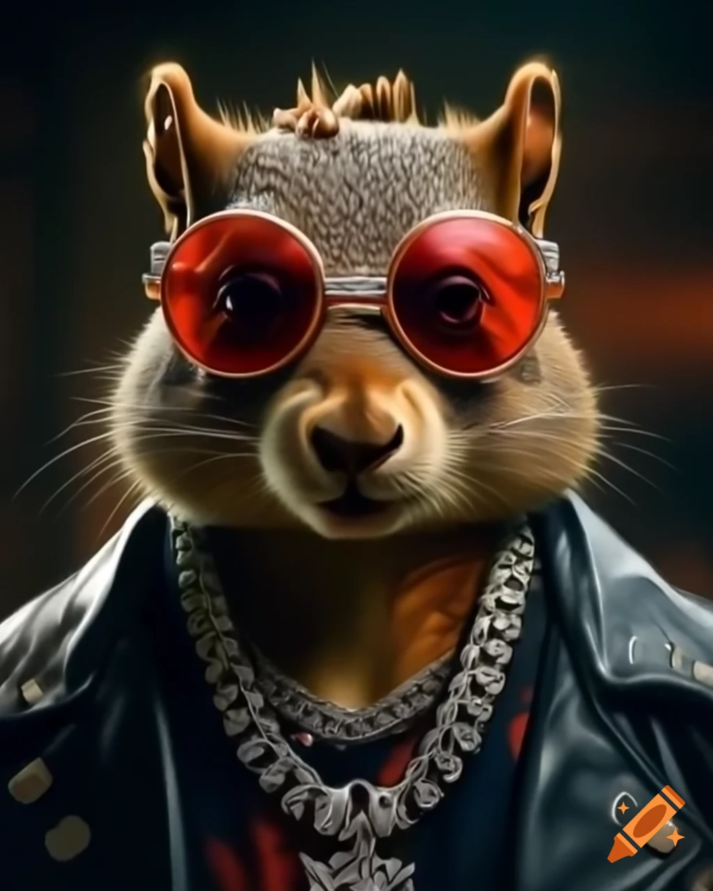 Squirrel dressed as gangster rapper with diamond earrings and necklace ...