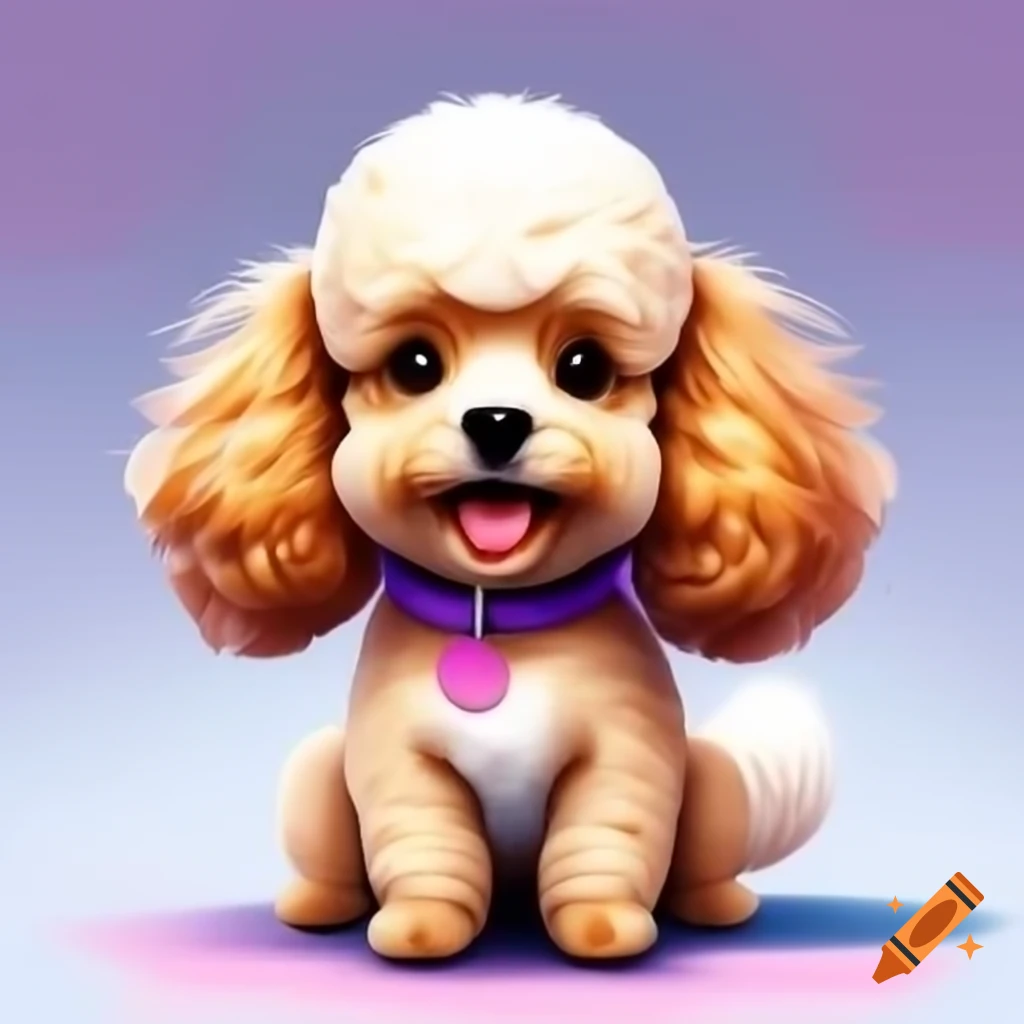 Fluffy toy poodle lying on its back looking happy on Craiyon