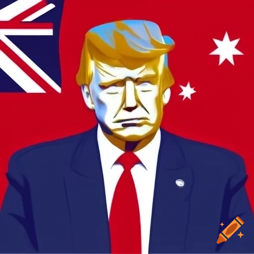 Stylized portrait of donald trump with australian red ensign backdrop ...