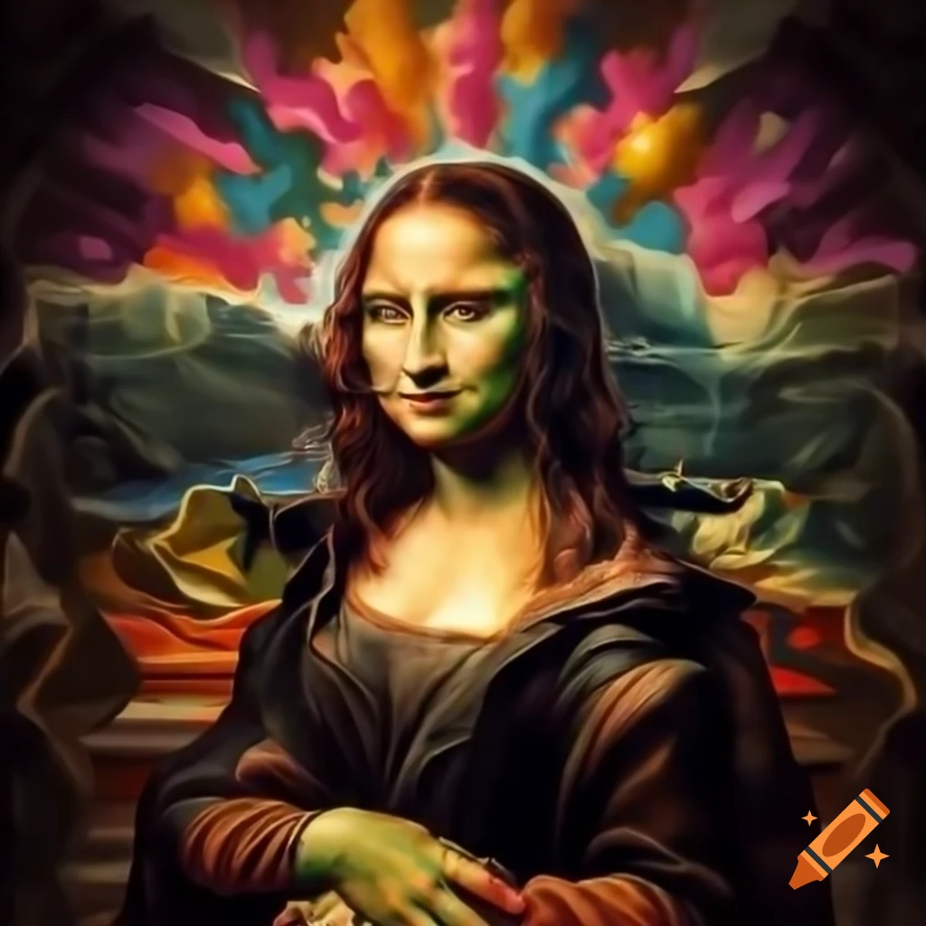 Kaleidoscopic reinterpretation of the Mona Lisa with vibrant colors and ...