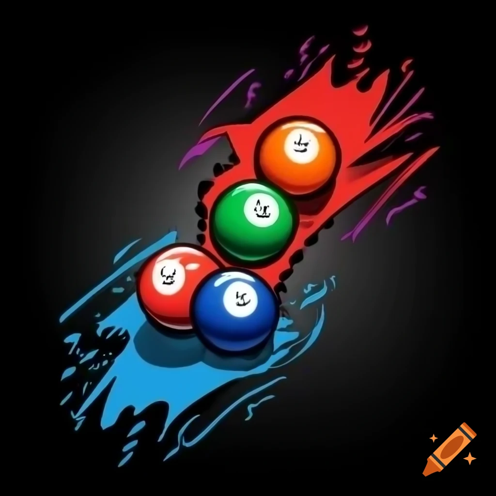 Vibrant graphic of billiard balls colliding in dynamic explosion of ...