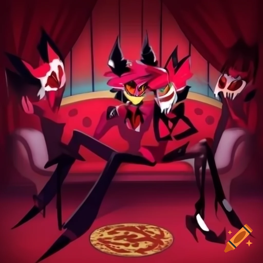 Hazbin hotel style artwork featuring lucifer on couch and alastor ...