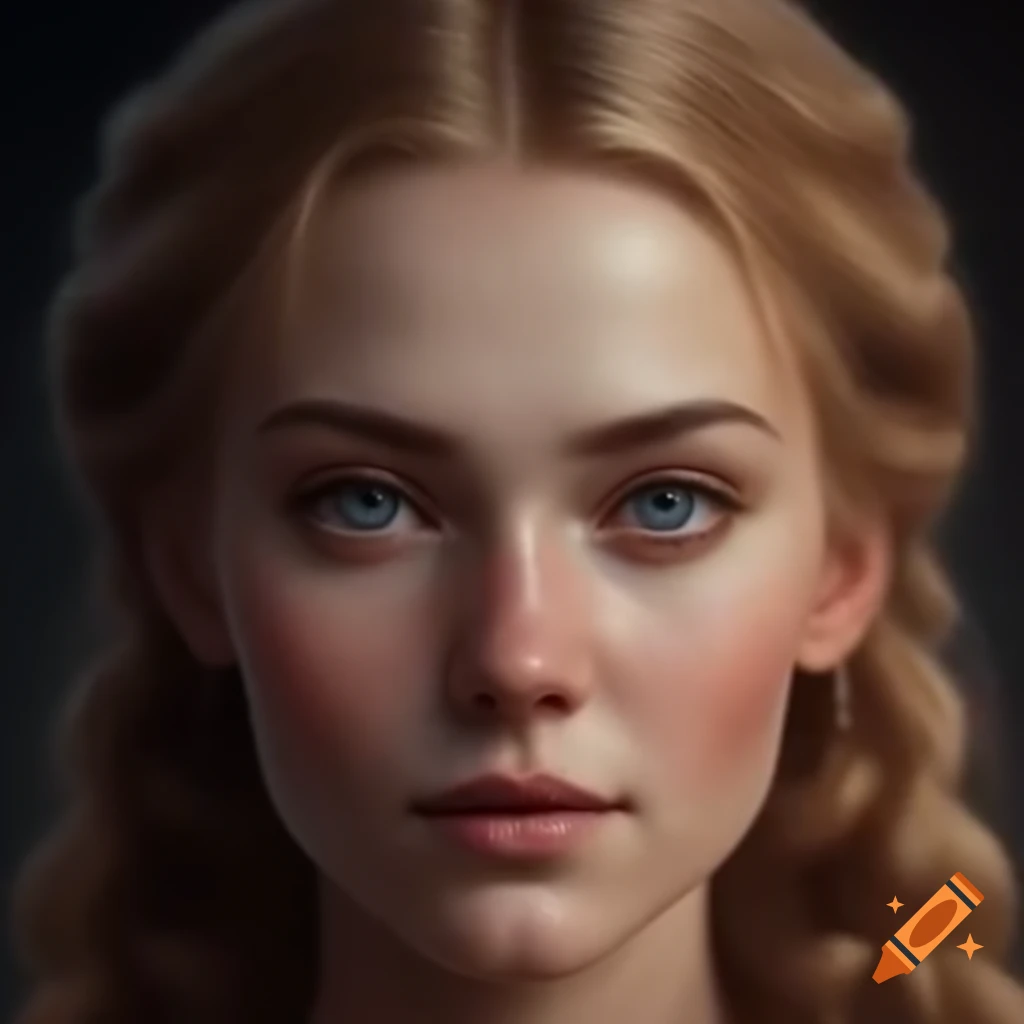 Wavy-haired blonde medieval woman with subtle features on Craiyon
