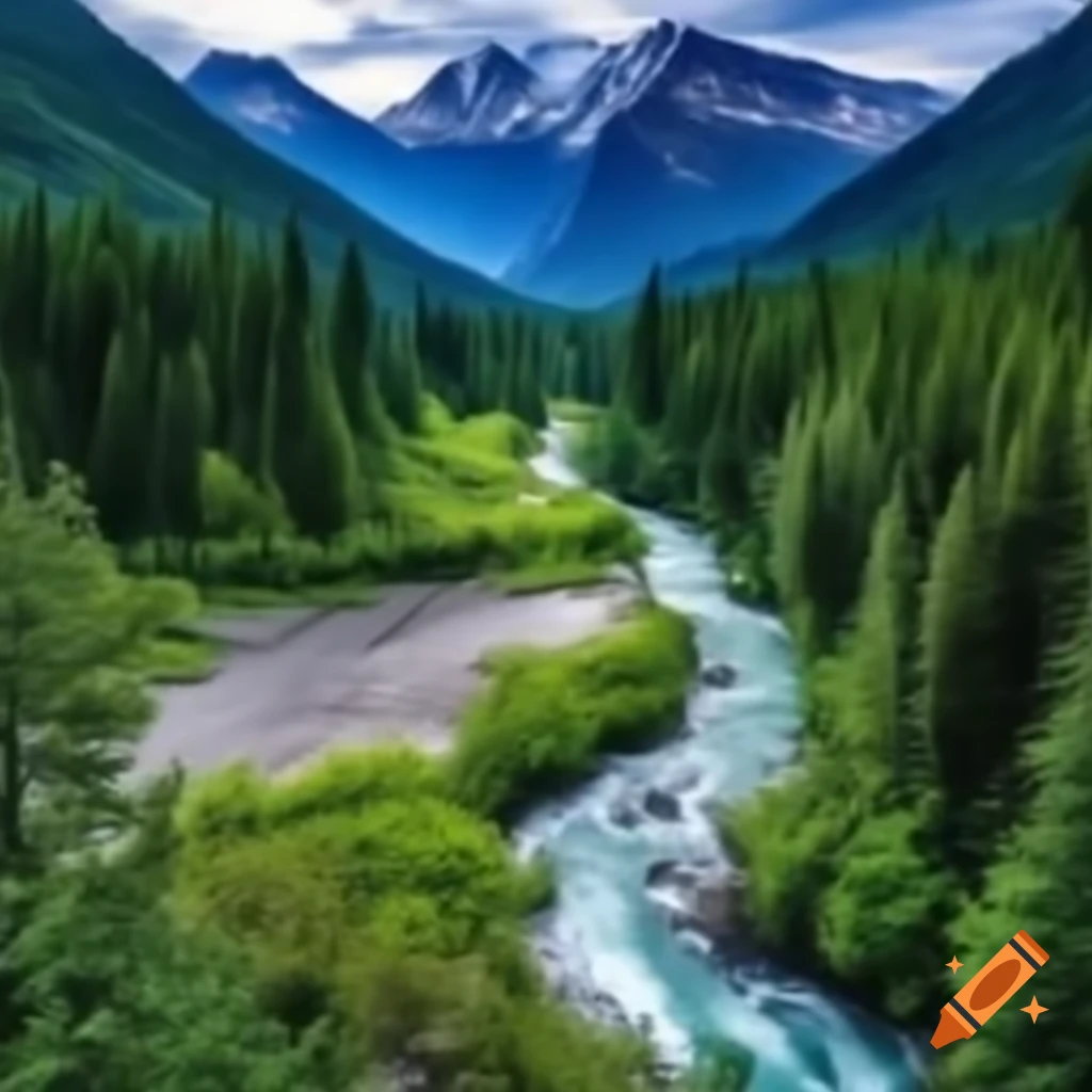 Profile picture featuring forest, mountains, rivers, and nearby village ...