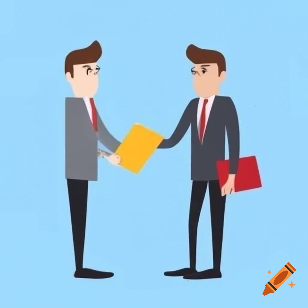 Man handing folder to coworker in office setting on Craiyon