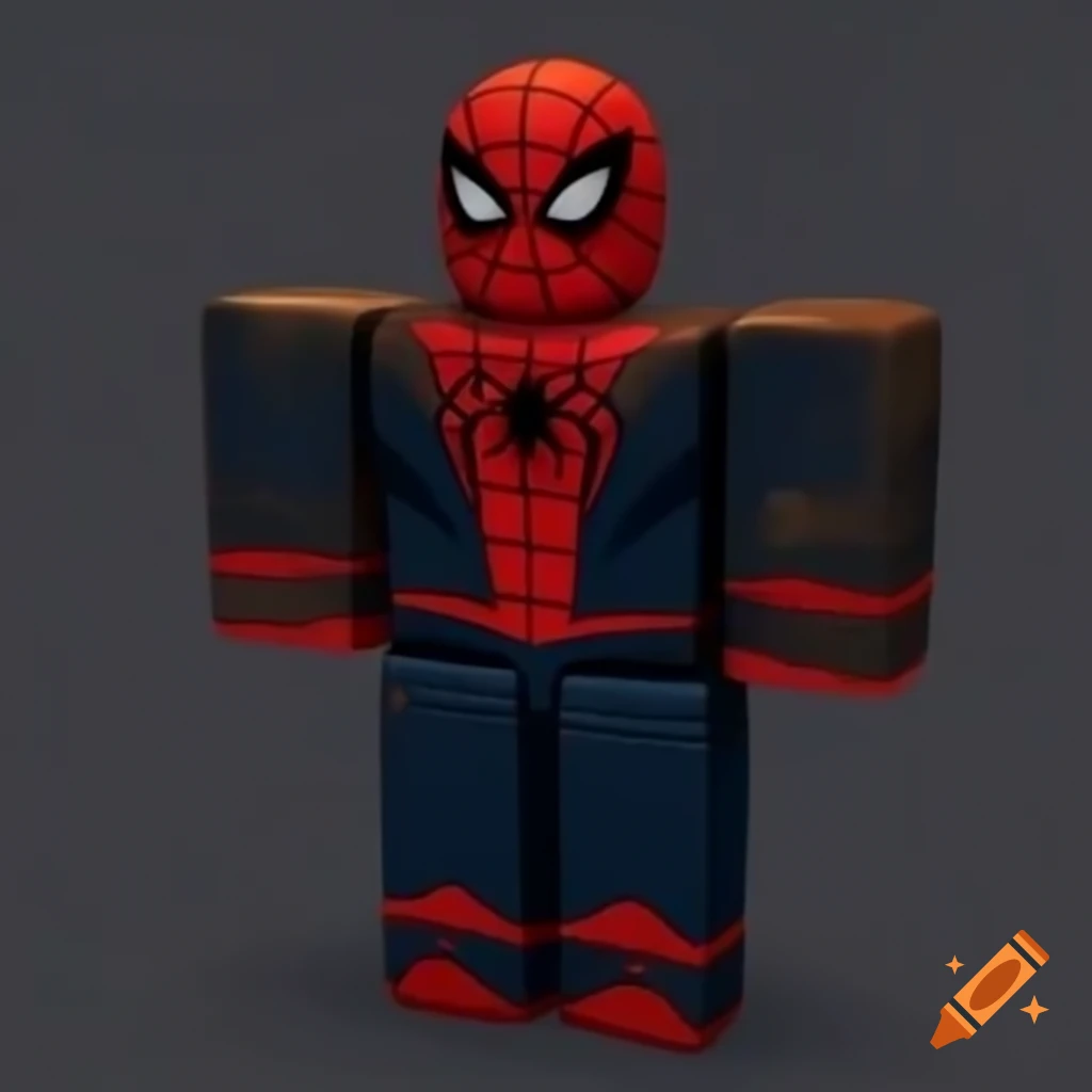 Weathered Roblox Spiderman with tattered suit and visible wear on Craiyon
