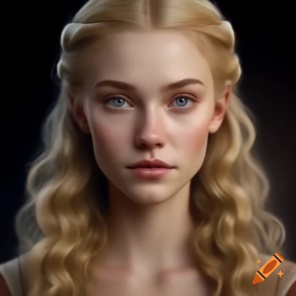 Wavy haired blonde medieval woman with subtle features on Craiyon
