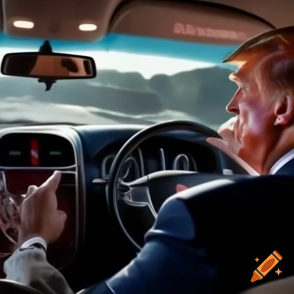 Donald trump driving a smokey and the bandit trans am car on Craiyon