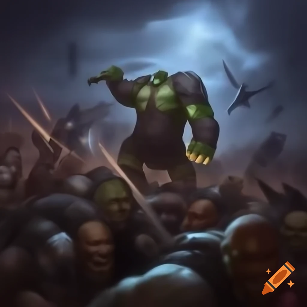 Epic battle scene with orcs, trolls, and human warriors clashing in ...