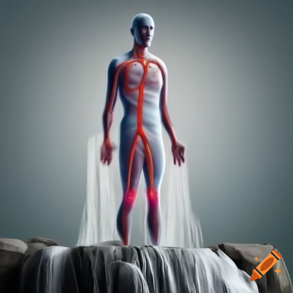 Simplified outline of human figure showing circulatory system and blood ...