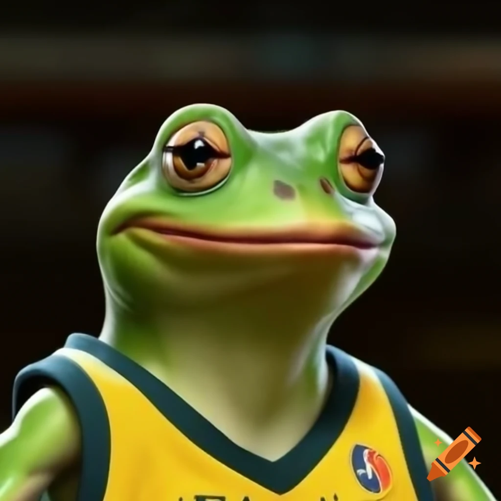 Yellow frog wearing basketball jersey on Craiyon