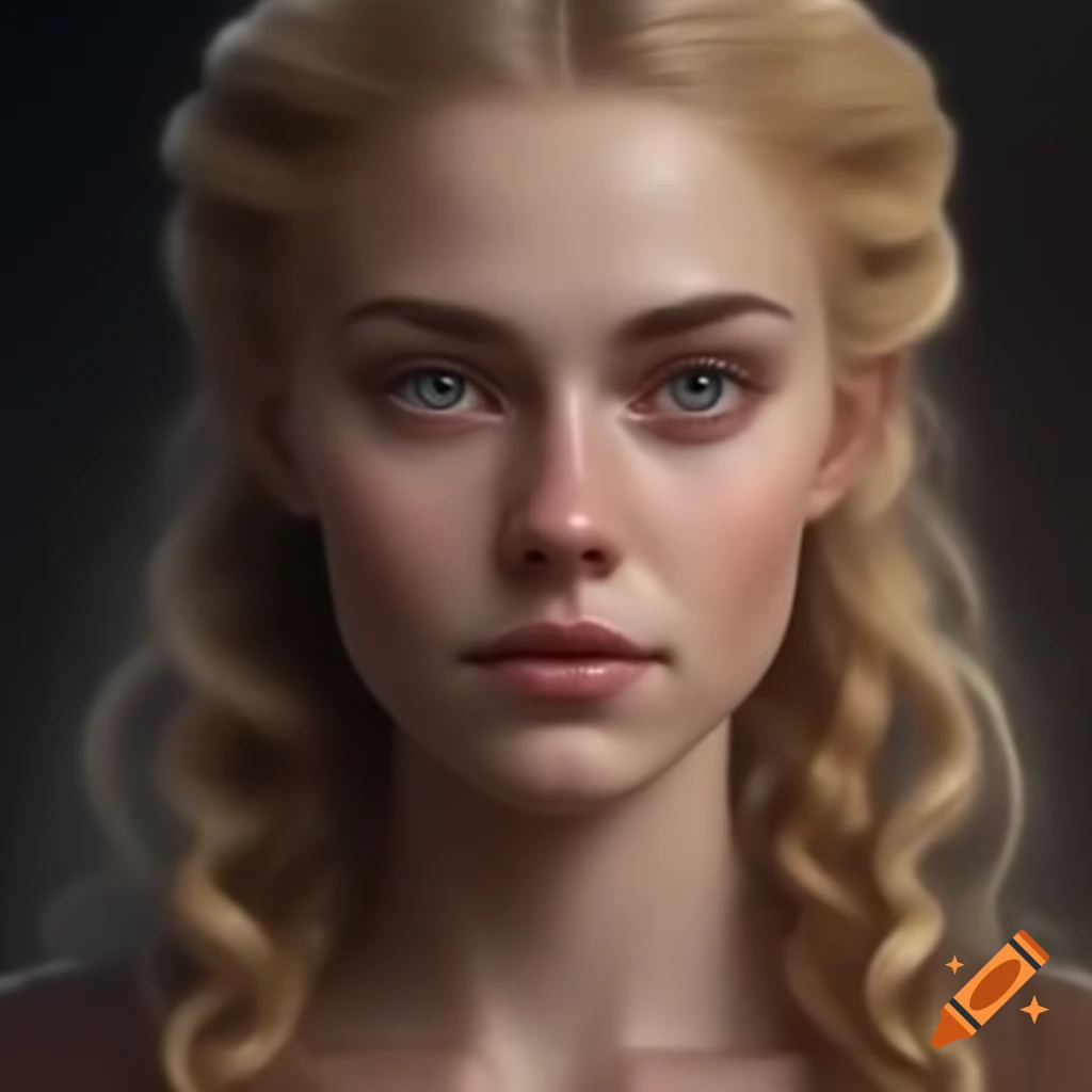 Wavy haired blonde medieval woman with subtle features on Craiyon
