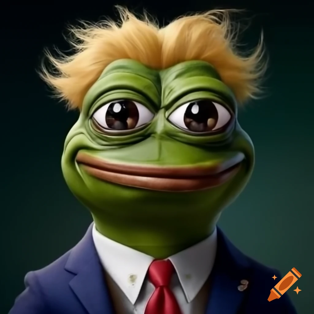 Pepe the Frog with traits resembling Donald Trump, featuring blond hair ...