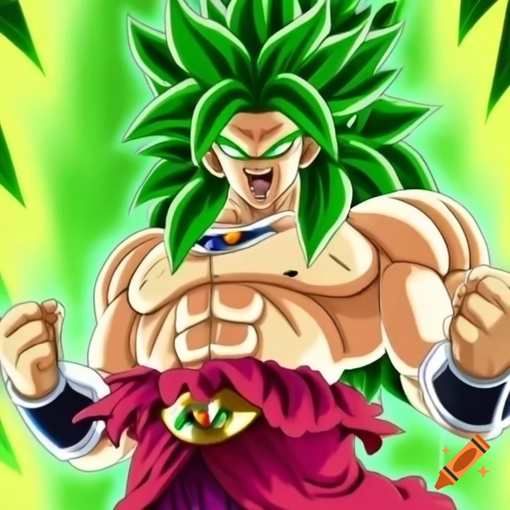 Legendary Super Saiyan Broly with green hair and muscular build on Craiyon