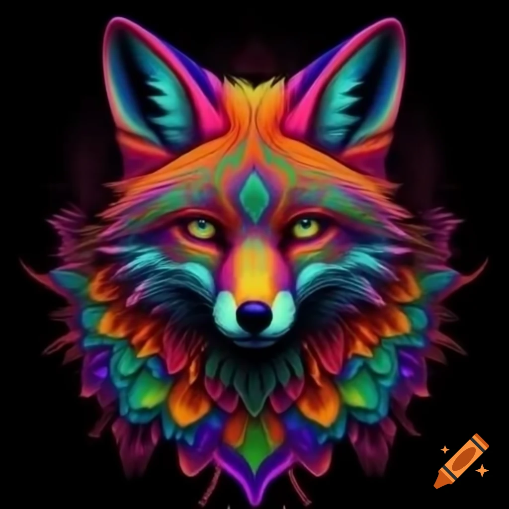 Psychedelic fox with four eyes in vibrant colors on Craiyon