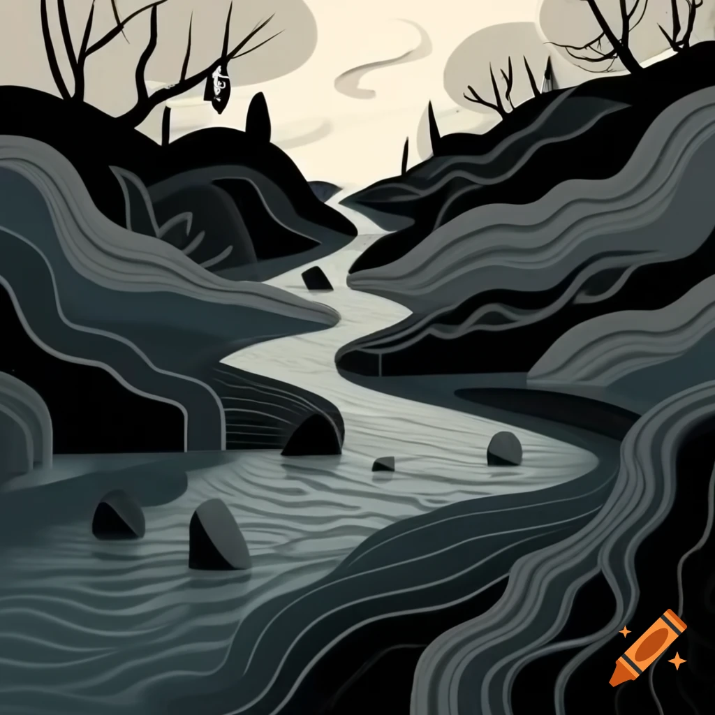 Abstract watercolor of flowing river symbolizing time and change on Craiyon