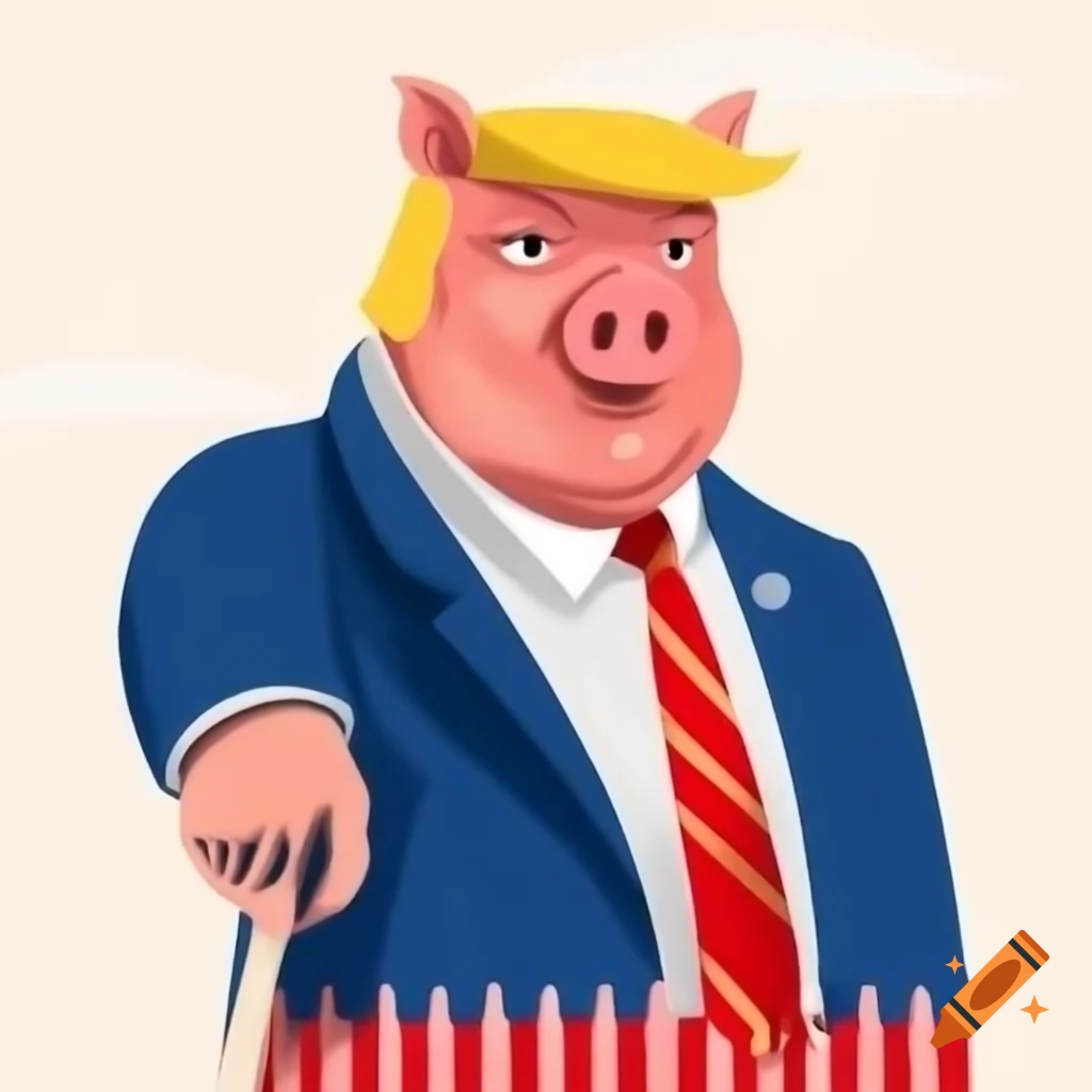 Vector art illustration of a pig resembling a political figure on Craiyon