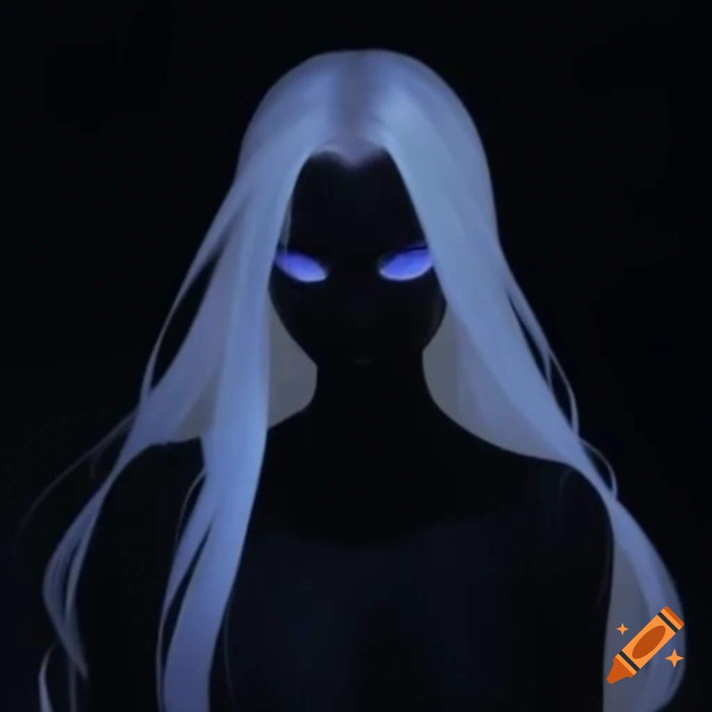 Shadowy female figure with long white hair on Craiyon