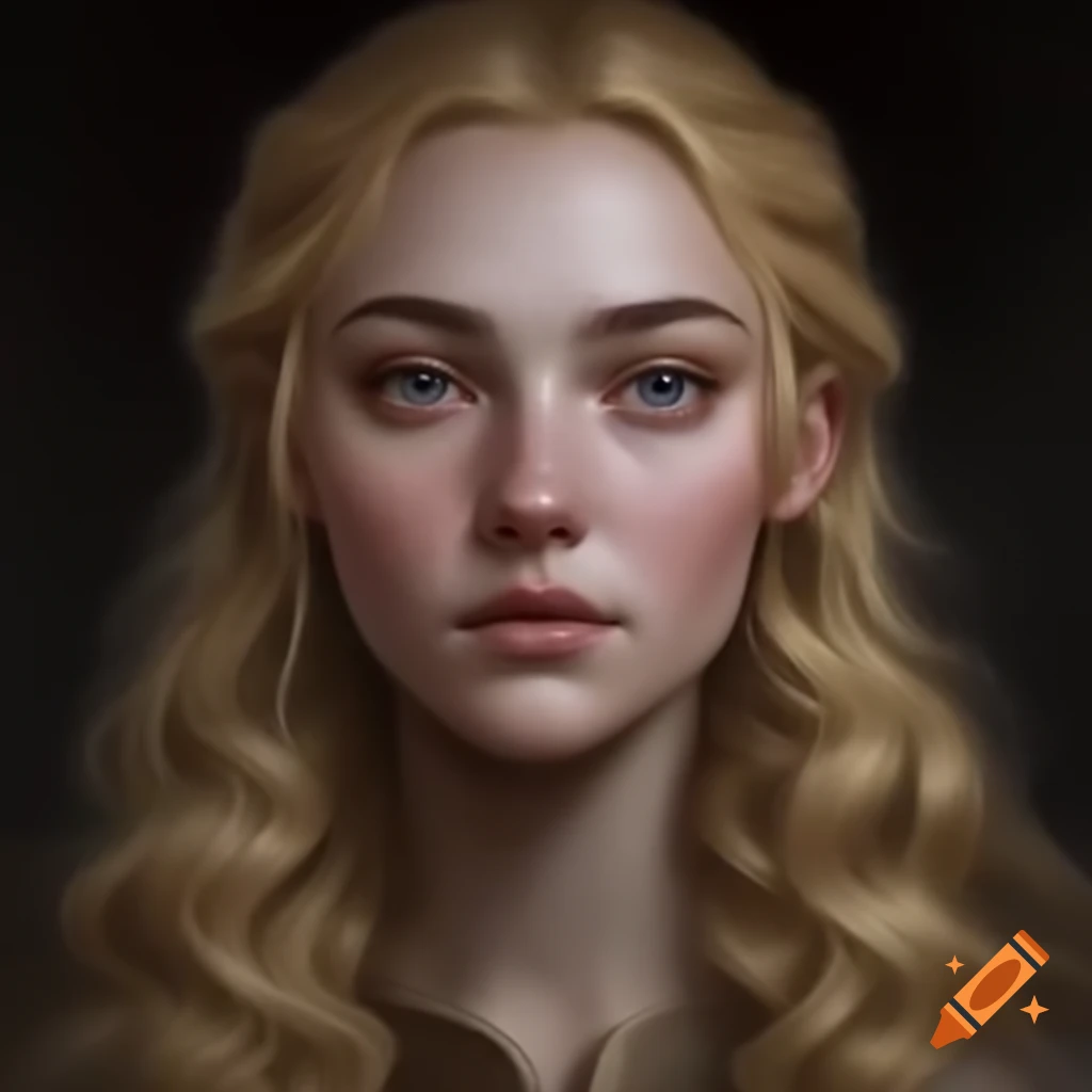 Wavy haired blonde medieval woman with subtle features on Craiyon