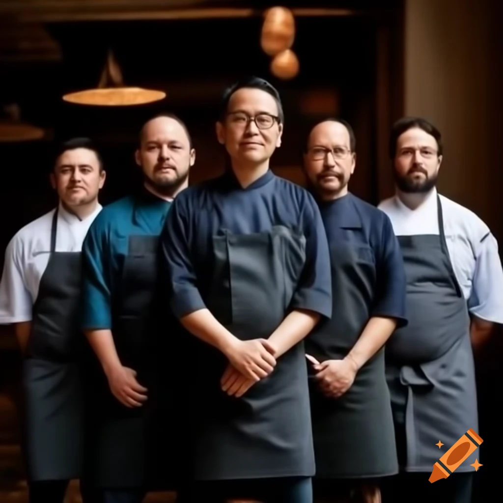 Five chefs standing together on Craiyon