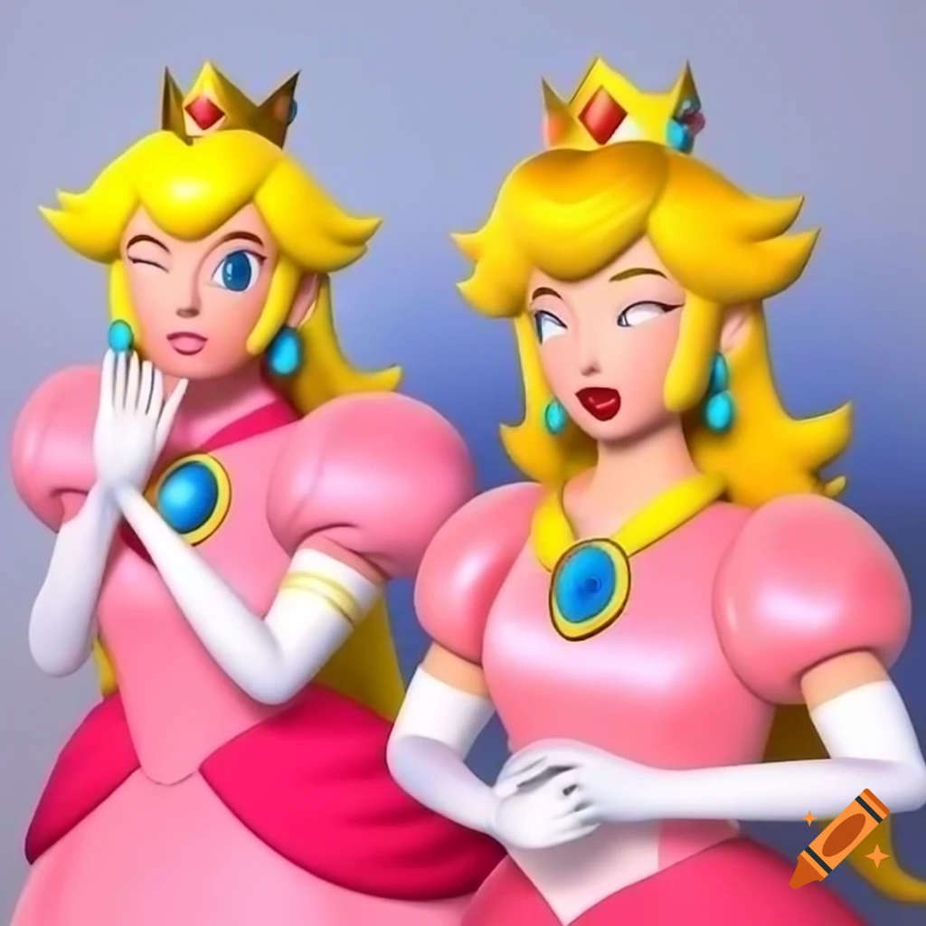 Princess Peach and Link in pink ballgowns, with Link showing an ...