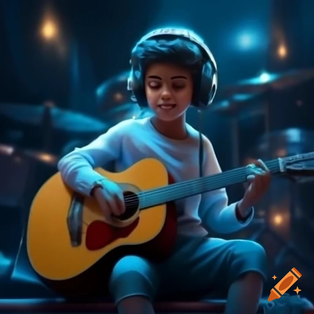 Promotional image for personalized guitar lessons for kids on Craiyon