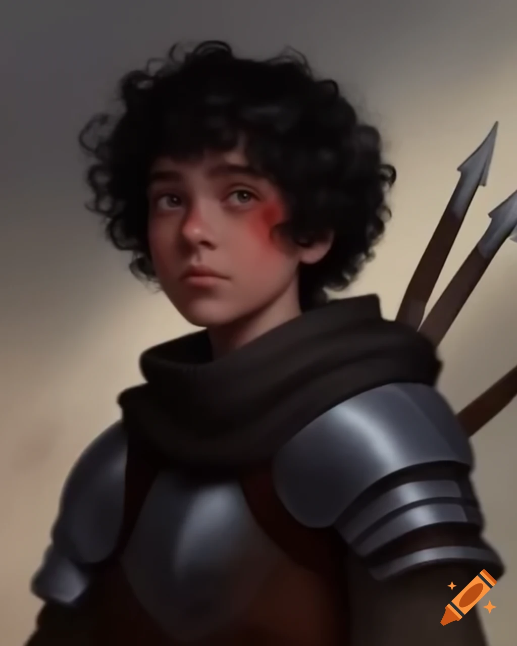 Young intelligent male character with curly black hair and light-brown ...