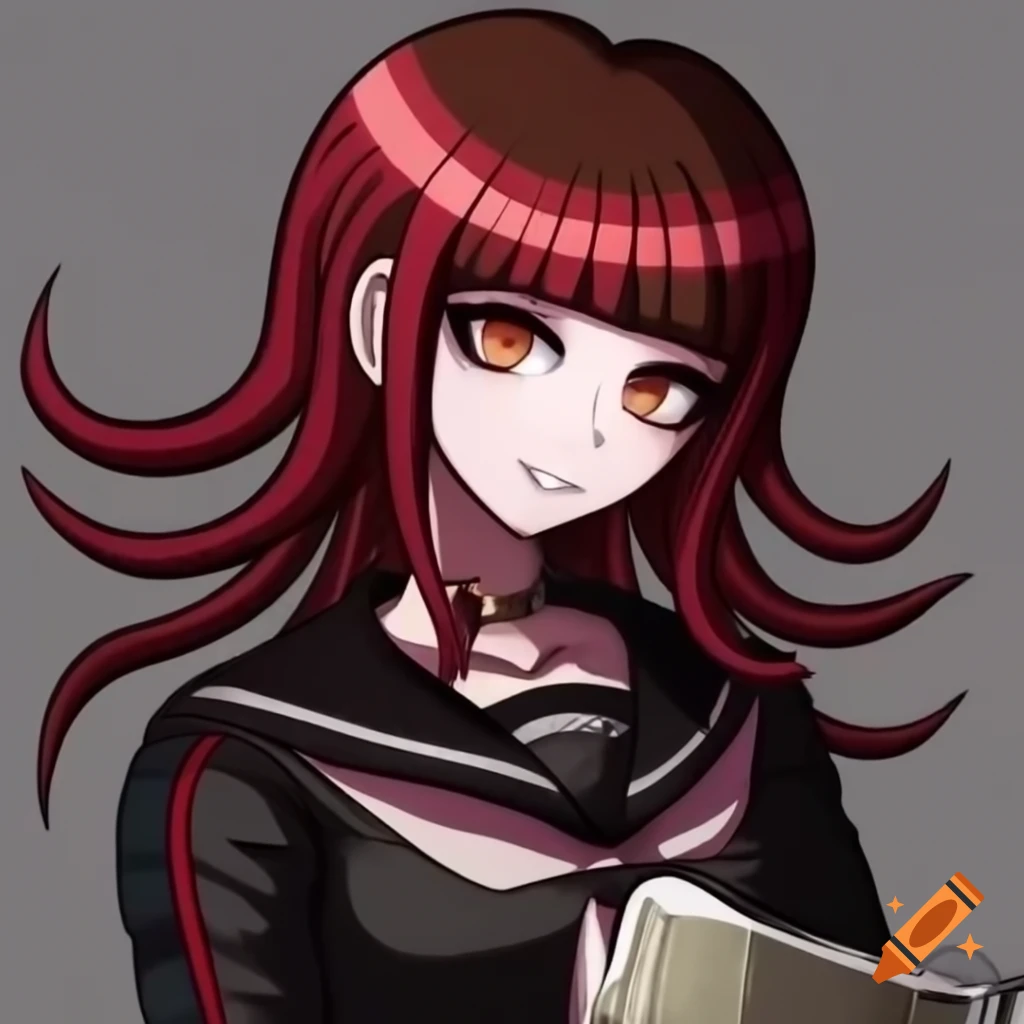 Anime character with confident expression, red medium-length hair, and ...