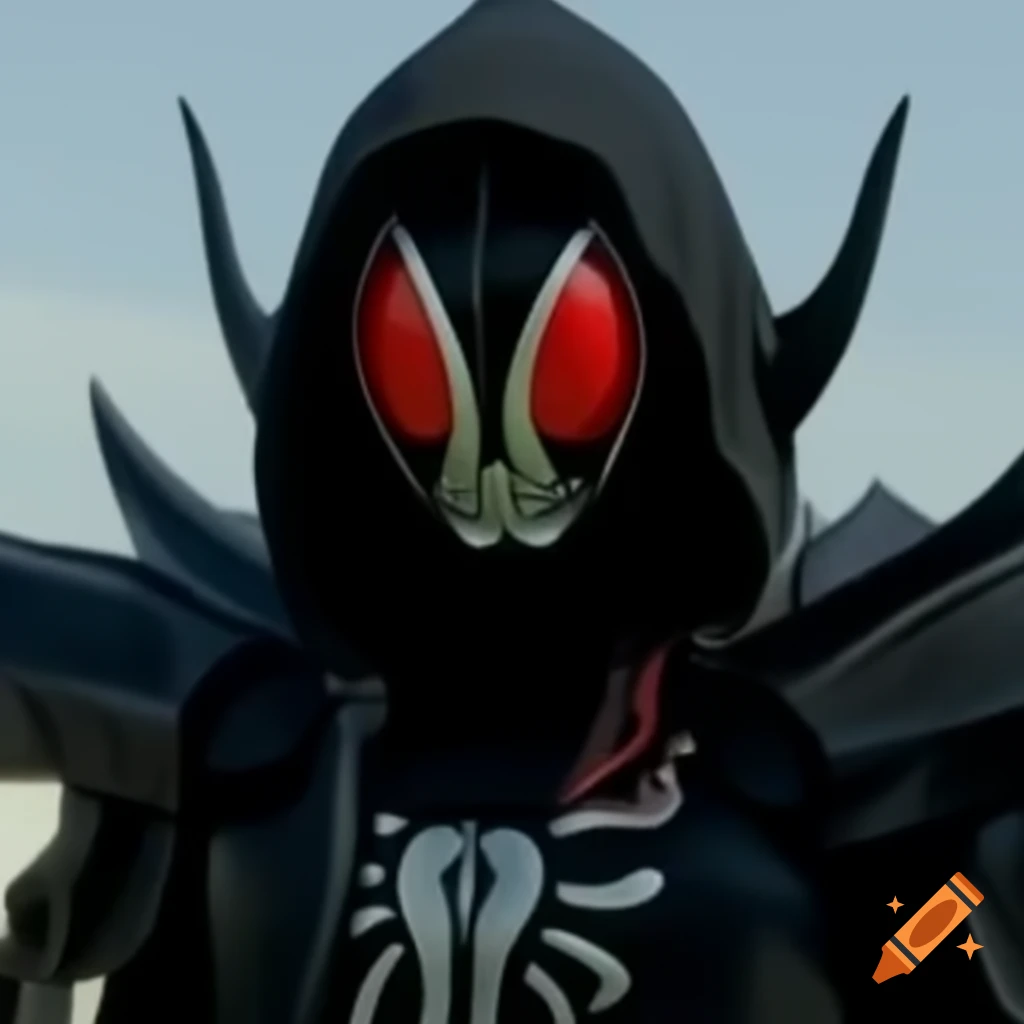 Kamen rider hades with hood, skeleton face design, and sharp teeth on ...