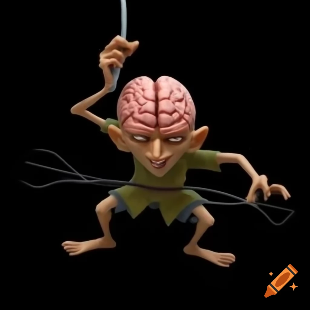 Goblin cutting wire inside a brain on Craiyon