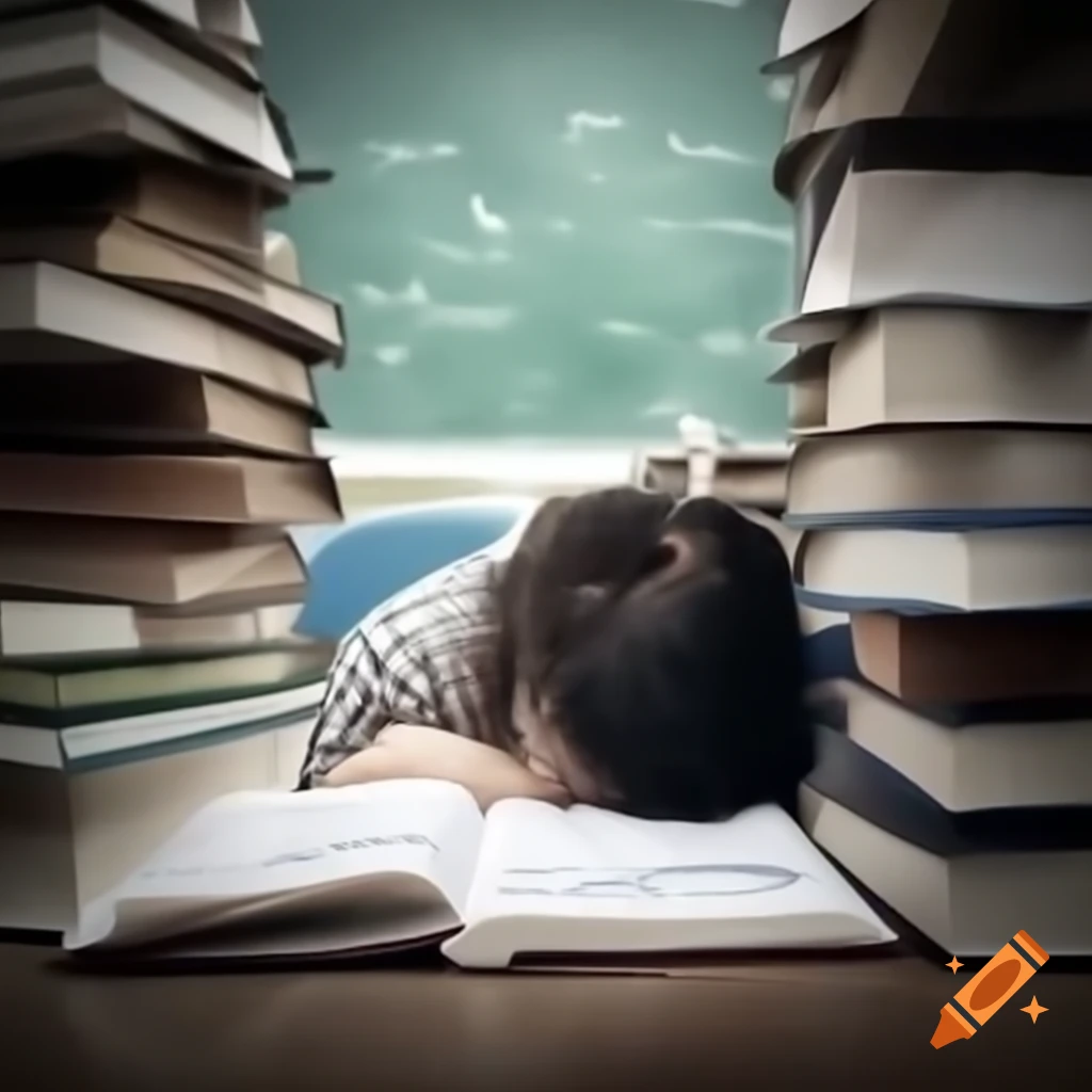 Student overwhelmed by schoolwork on Craiyon