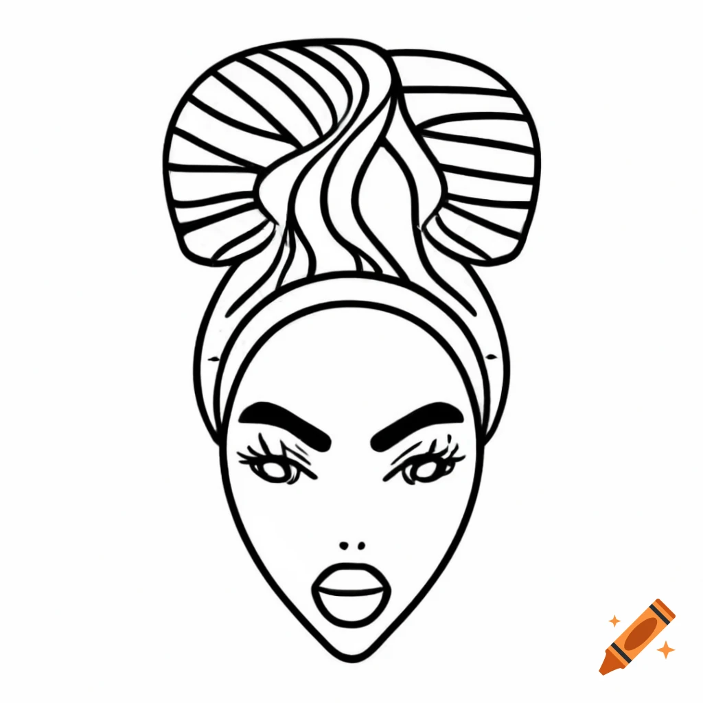 Coloring book-style illustration of an African American woman with ...