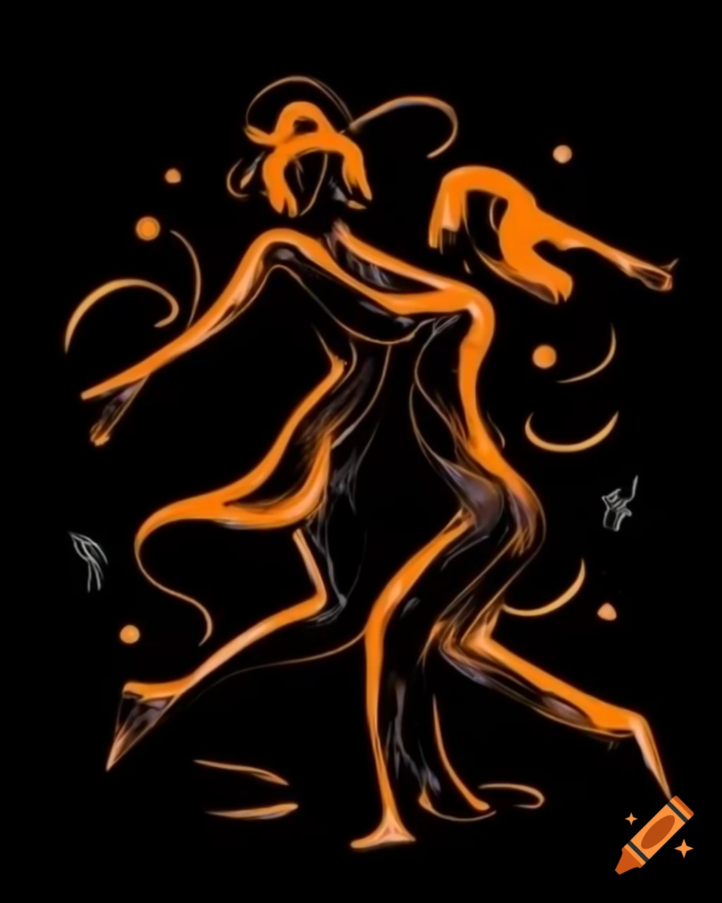 Abstract depiction of a couple dancing with dynamic lines and warm ...