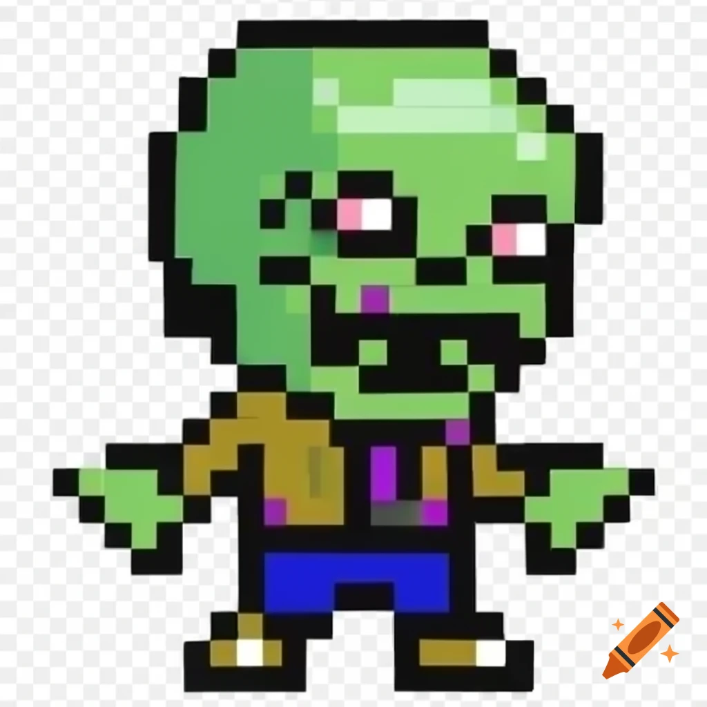 Pixel art zombie character for a game, 64x64 pixels on Craiyon